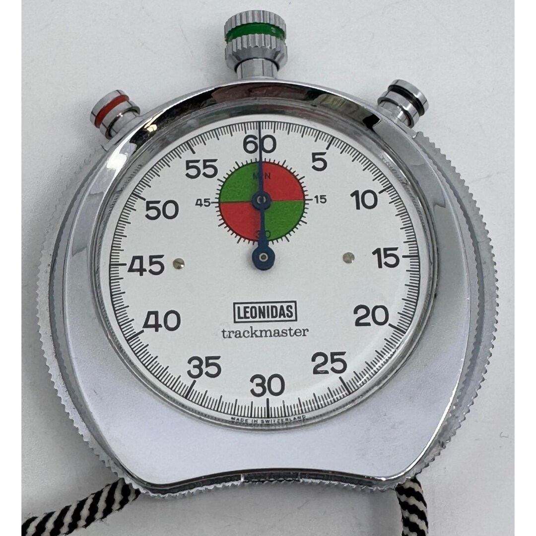 Vintage Leonidas Trackmaster Silver Colored Stopwatch With Striped Neck ...