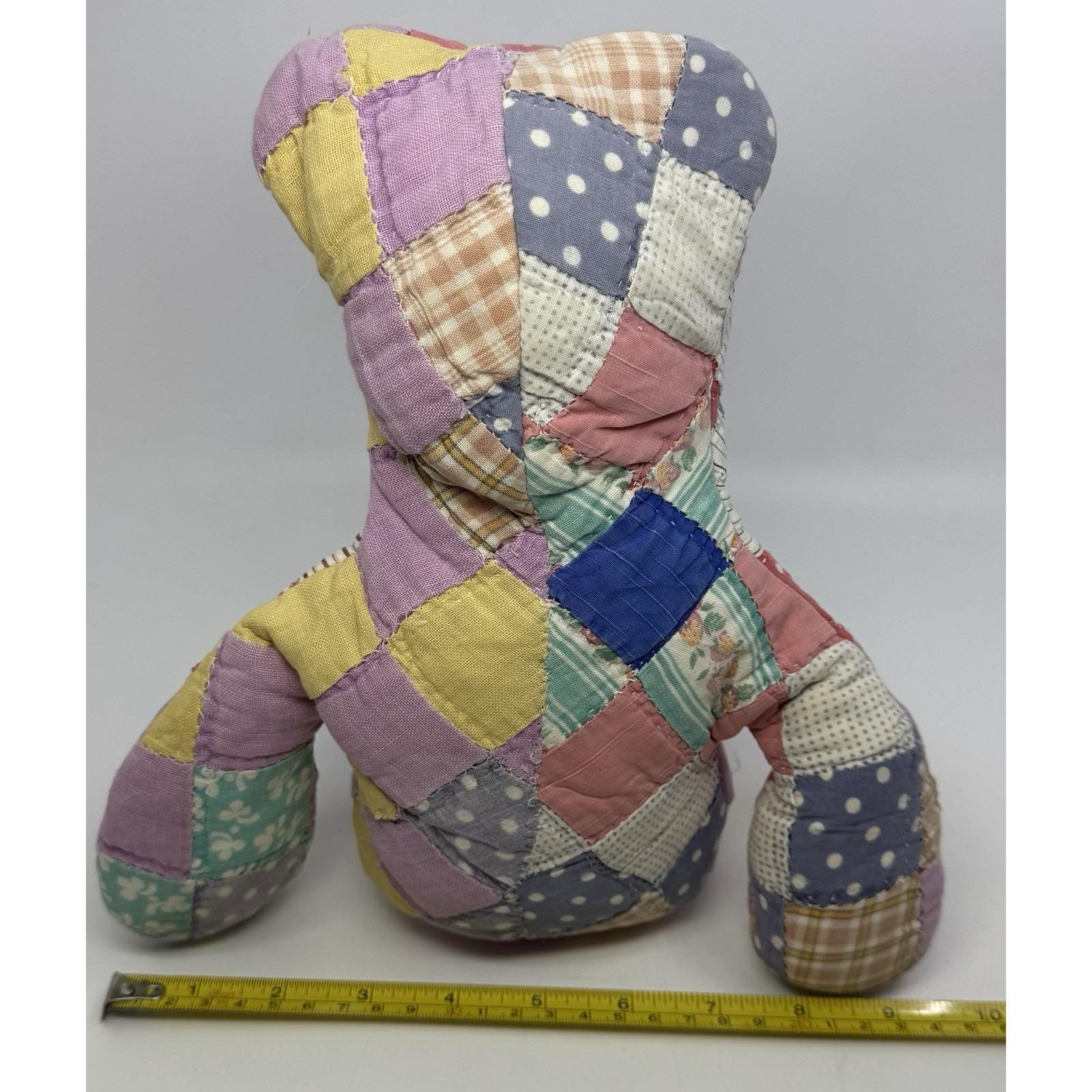 Vintage Handmade Quilt Patchwork Teddy Bear Multicolor Cottagecore 14.5 ...