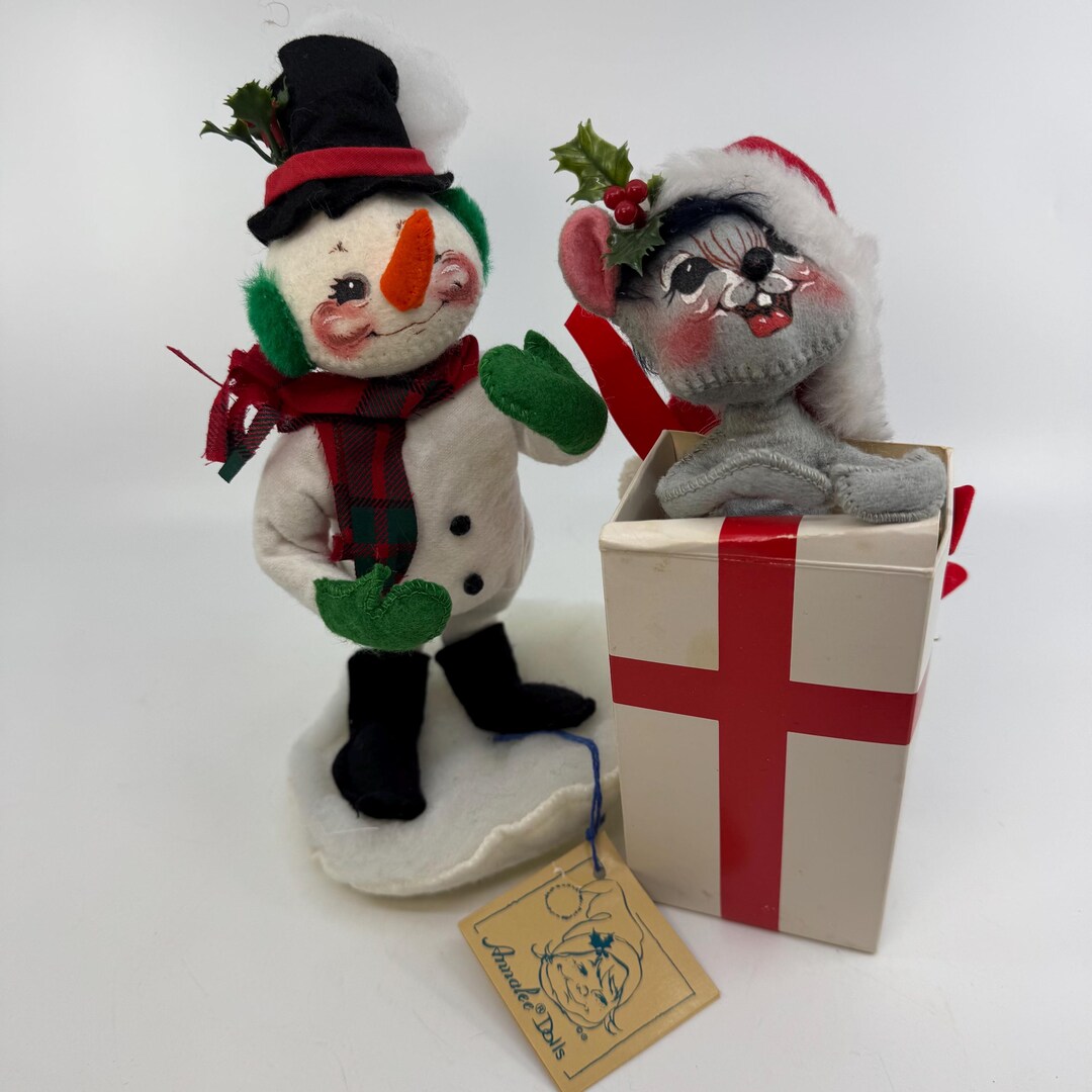 Vintage Annalee Mobilitee Dolls Set: 1991 Snowman AND 1994 Gift Box ...