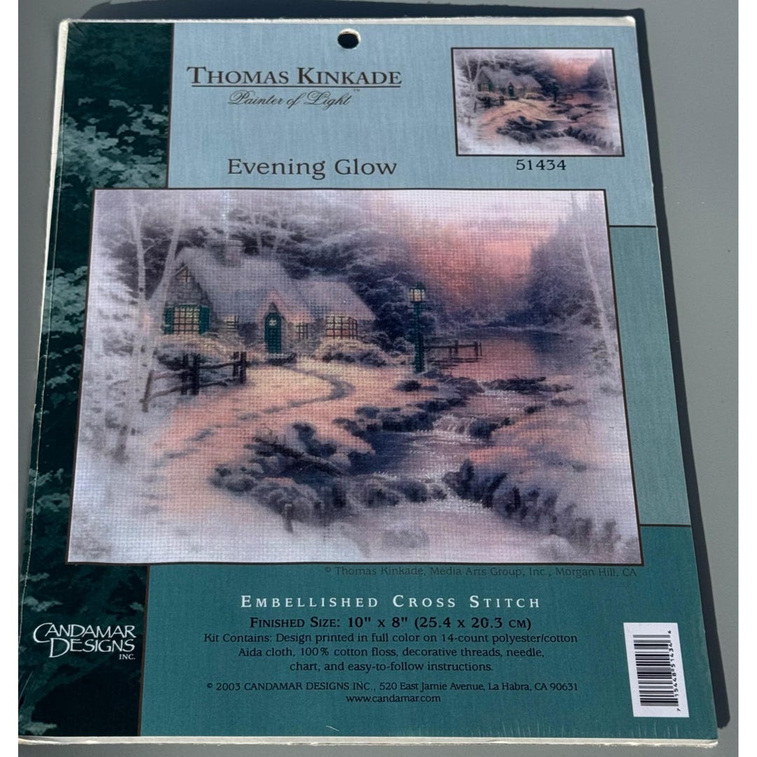 Vintage Thomas Kinkade Evening Glow Embellished Cross Stitch Kit 10"x8 ...
