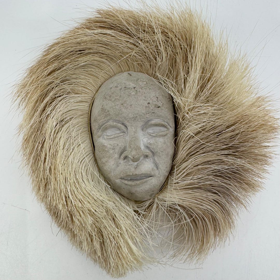 Handcrafted Native Mask Face Wall Decor With Fur Mane 4.5”x4.5”x1.25 ...