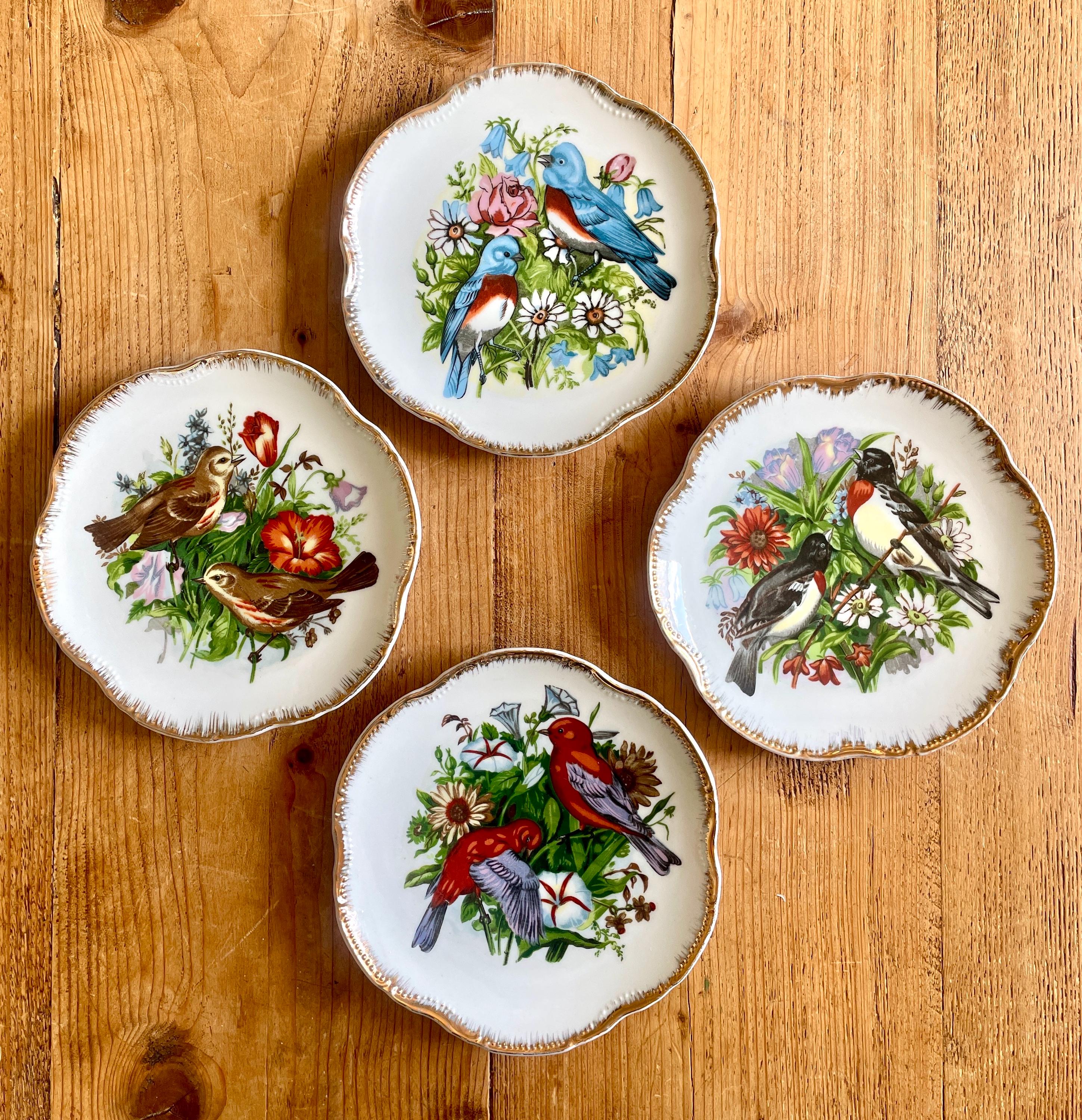Set of 4 Collectible Bird Plates With Gold Trim Chinoiserie ...