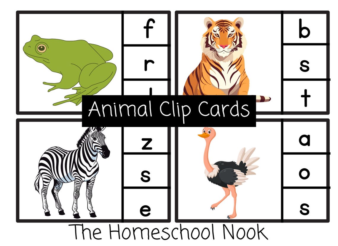 Wild Animal Beginning Sounds Clip Cards Preschool Printable ...