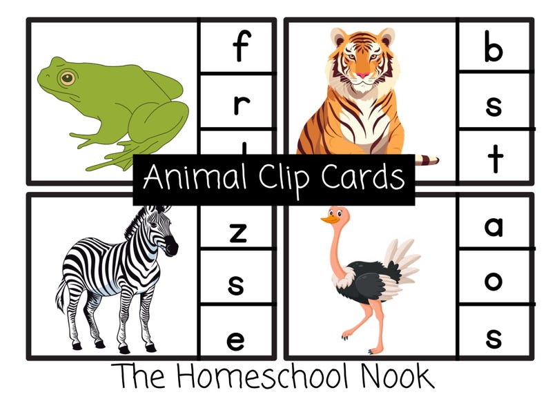 Wild Animal Beginning Sounds Clip Cards| Preschool Printable ...