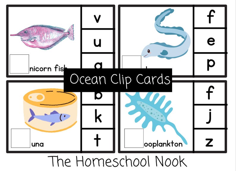 Ocean Animals Beginning Sounds Clip Cards | Preschool Printable ...