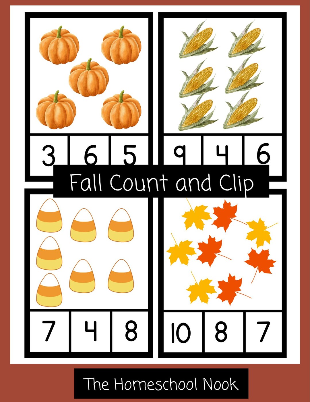 Fall Count and Clip Cards| Preschool Printable| Kindergarten| Number ...