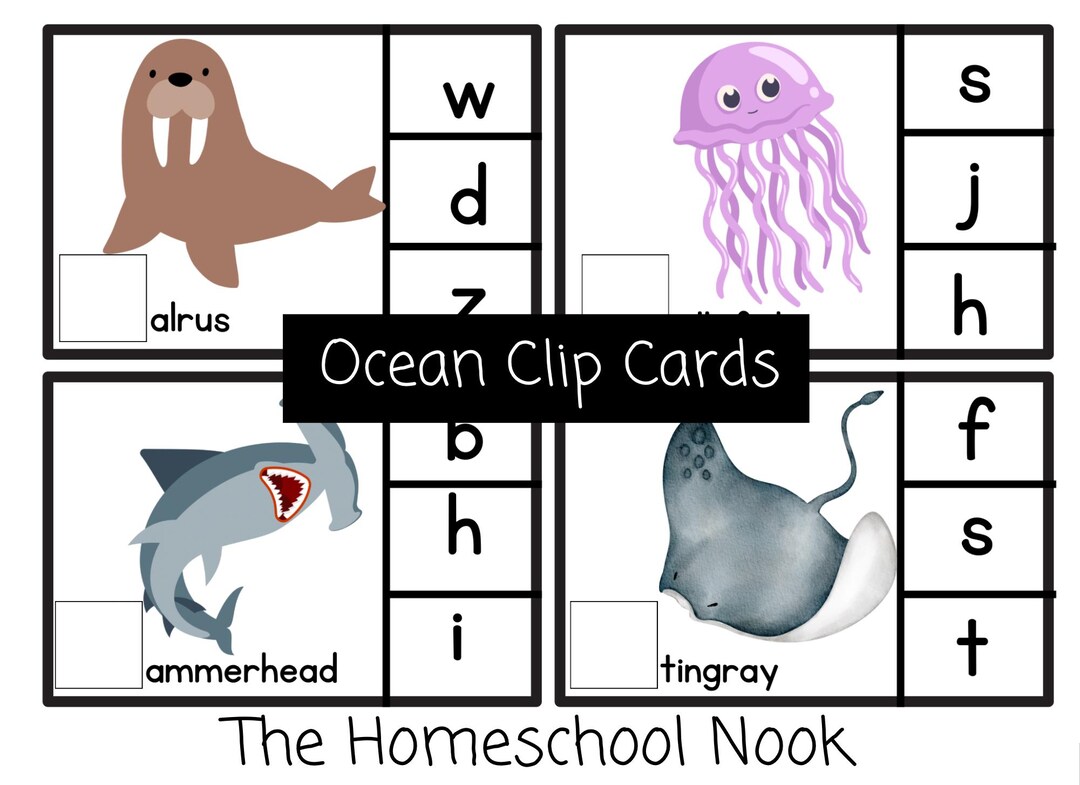 Ocean Animals Beginning Sounds Clip Cards | Preschool Printable ...