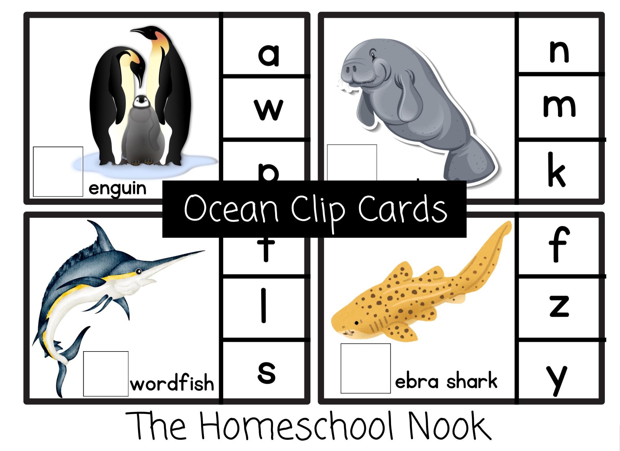Ocean Animals Beginning Sounds Clip Cards | Preschool Printable ...