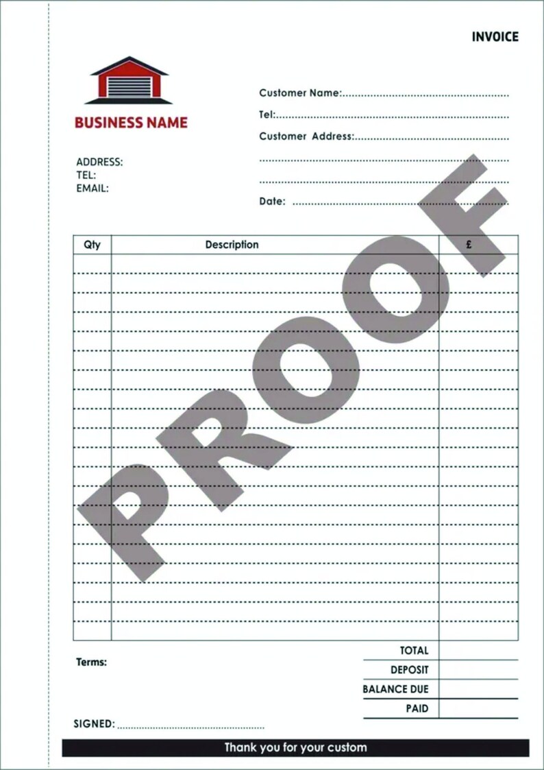 A4 Duplicate Invoice Receipt Book, 50 Sets 100 Pages, PERSONALISED ...