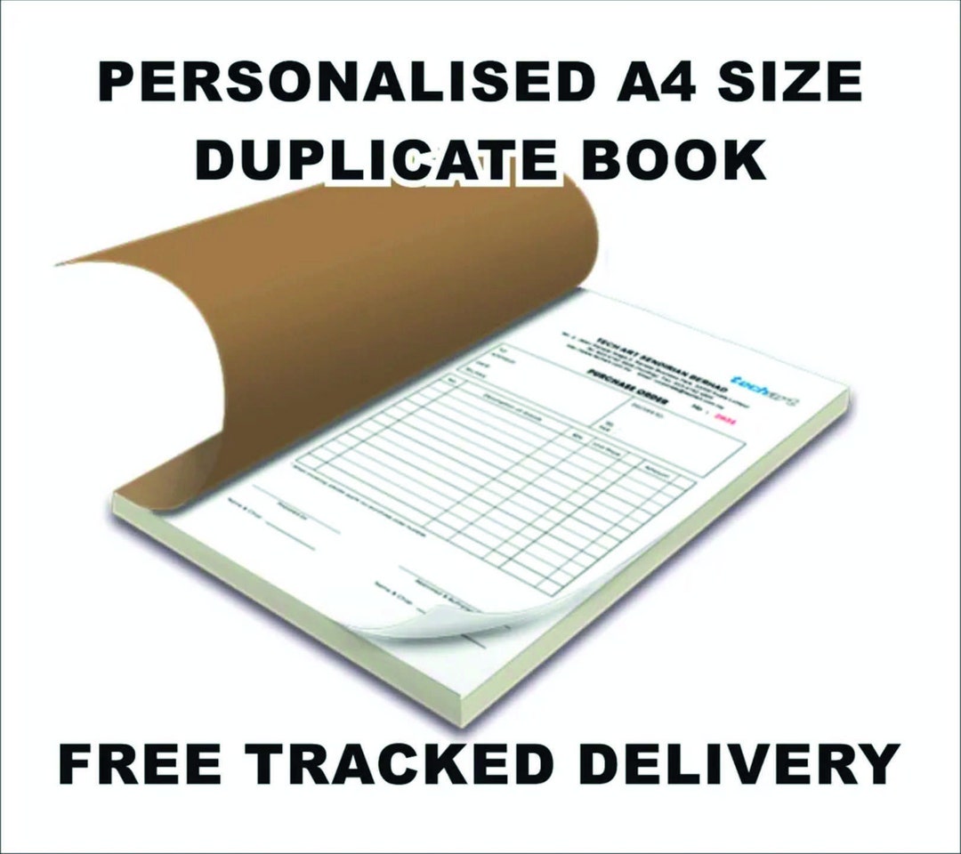 A4 Duplicate Invoice Receipt Book, 50 Sets 100 Pages, PERSONALISED ...