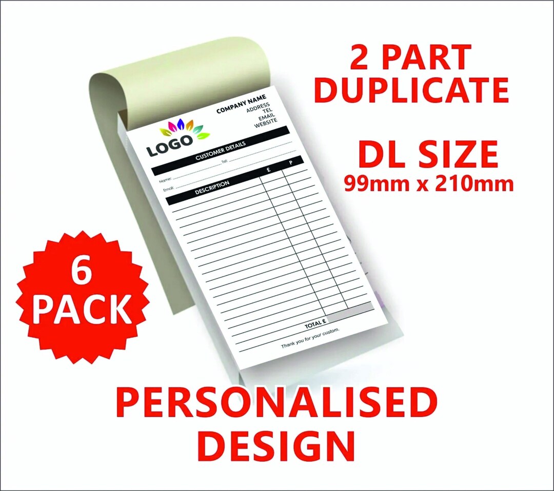 DL Size Personalised Invoice Receipt Pad / Bill Book / Duplicate ...