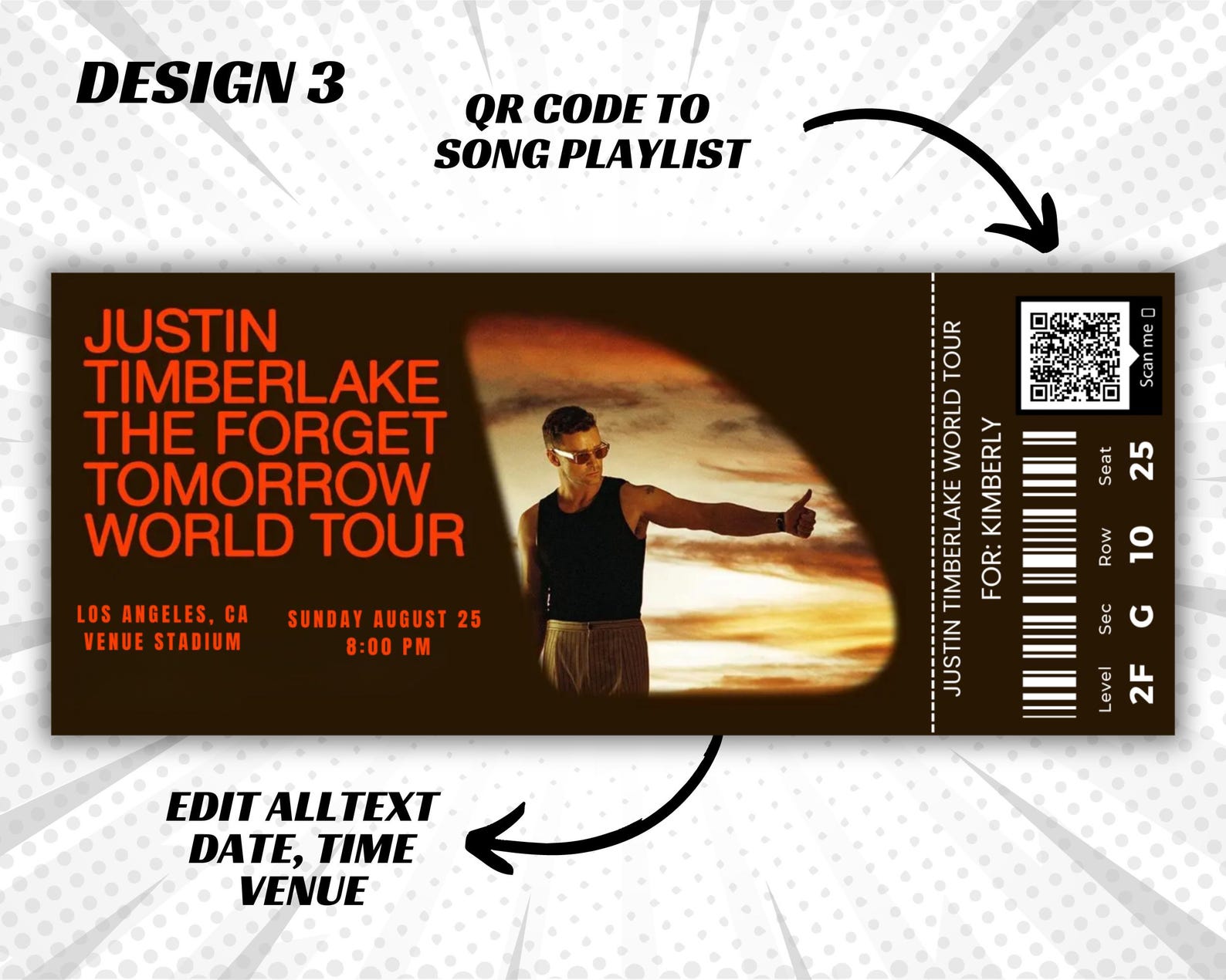 Editable Justin Timberlake Concert Ticket, the Forget Tomorrow World ...