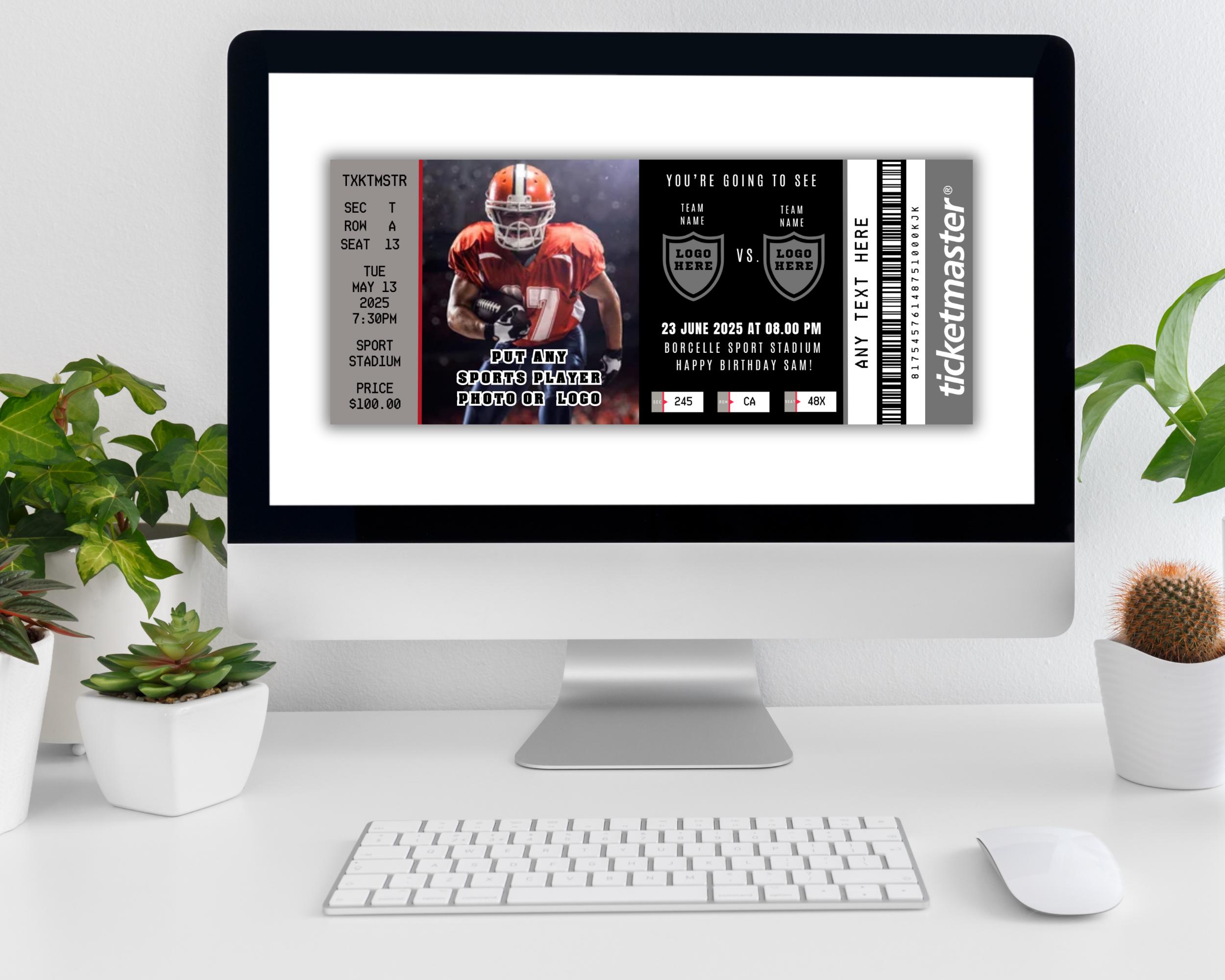 Editable Surprise Football Game Ticket, Printable Sport Surprise Ticket ...