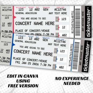 Custom Concert Ticket, Concert Ticket Template, Personalized Event ...