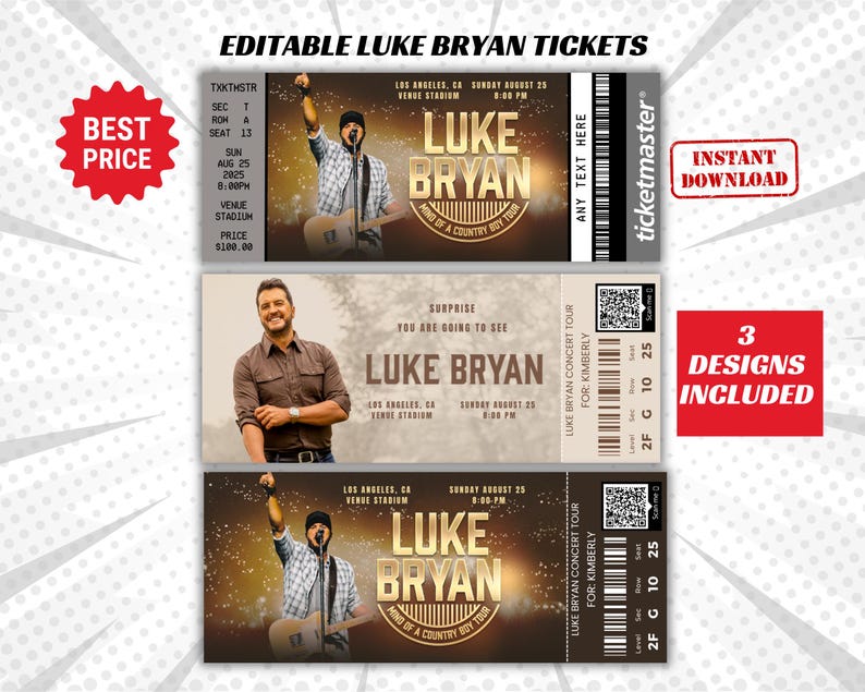 Editable Luke Bryan Concert Ticket, Mind of a Country Boy Tour Ticket ...