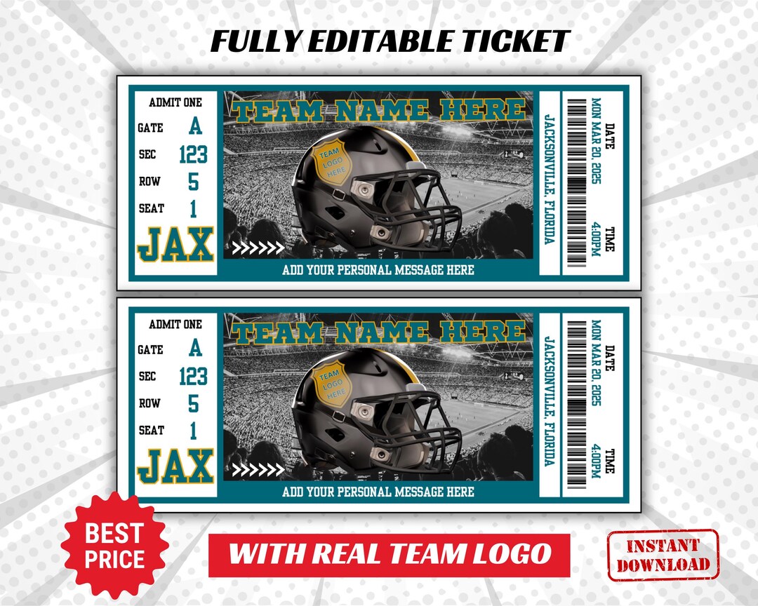 Editable JACKSONVILLE Colors Basketball Game Gift Reveal Ticket ...