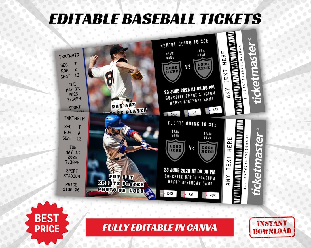 Editable Surprise Baseball Game Ticket, Printable Sport Surprise Ticket, Baseball Ticket ...