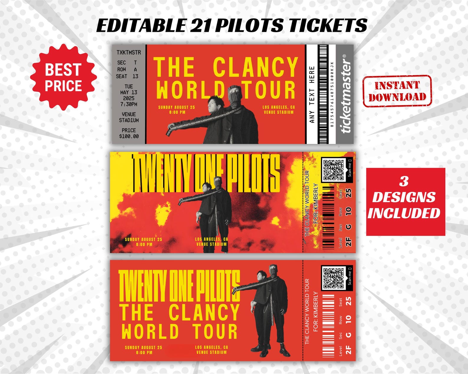 21 Pilots Editable Concert Ticket, Twenty One Pilots Clancy Tour 2024 ...