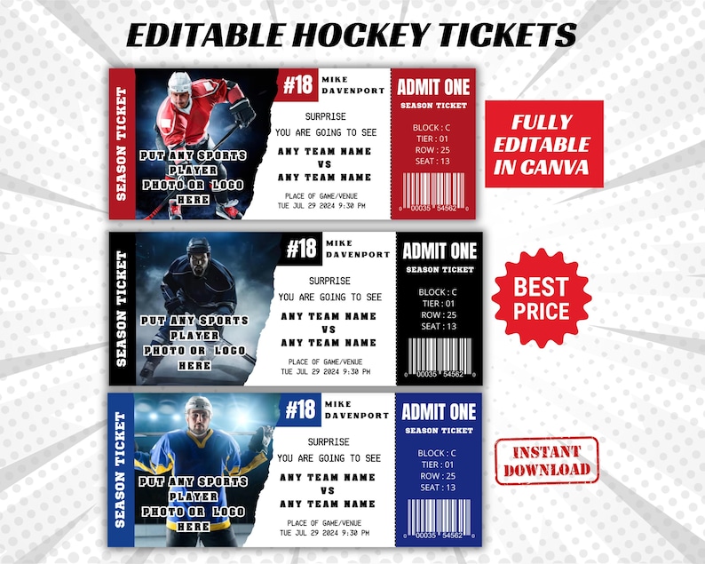 Editable Surprise Hockey Game Ticket, Printable Sport Surprise Ticket ...