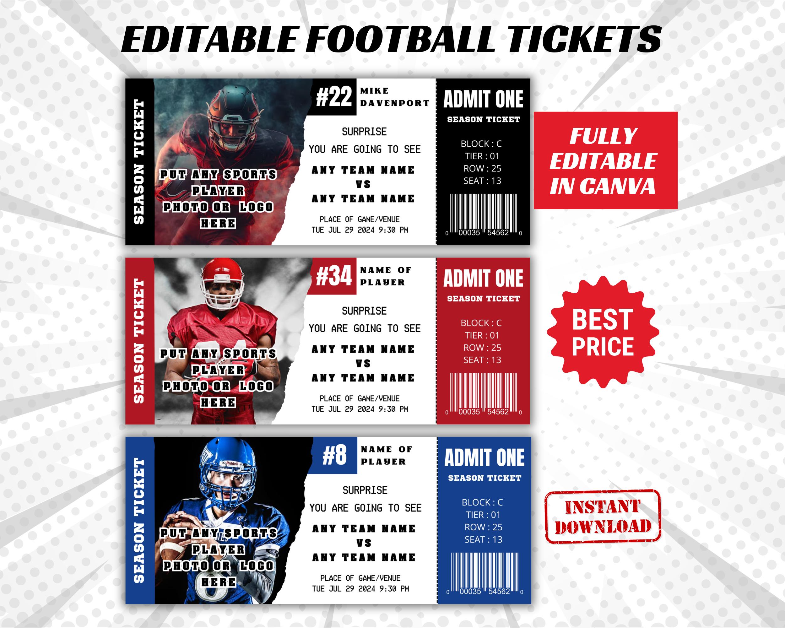 Editable Surprise Football Game Ticket, Printable Sport Surprise Ticket ...