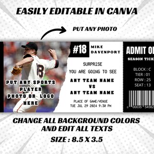 Editable Surprise Baseball Game Ticket, Printable Sport Surprise Ticket ...