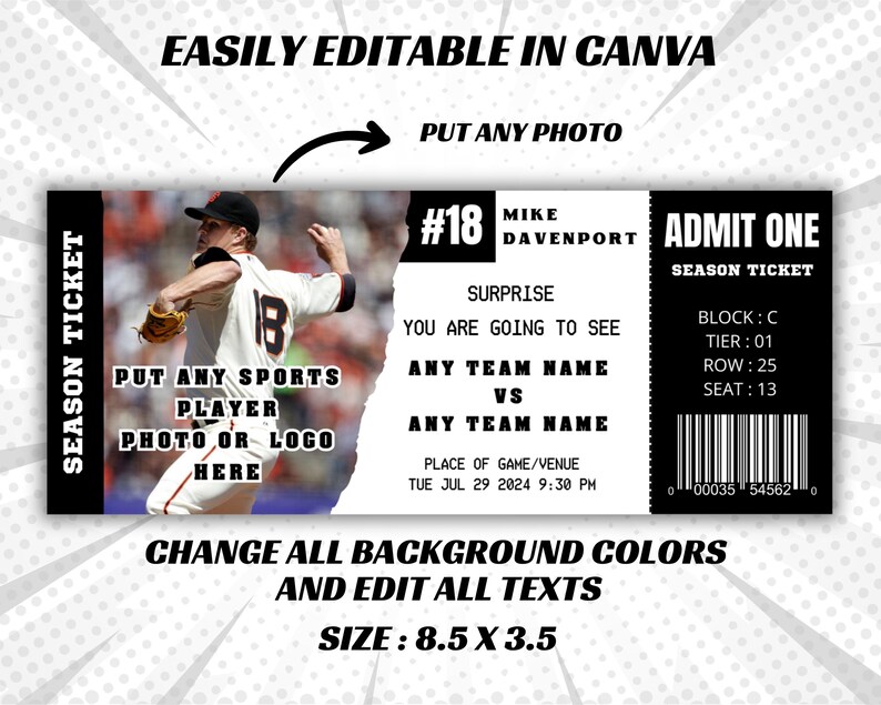 Editable Surprise Baseball Game Ticket, Printable Sport Surprise Ticket ...