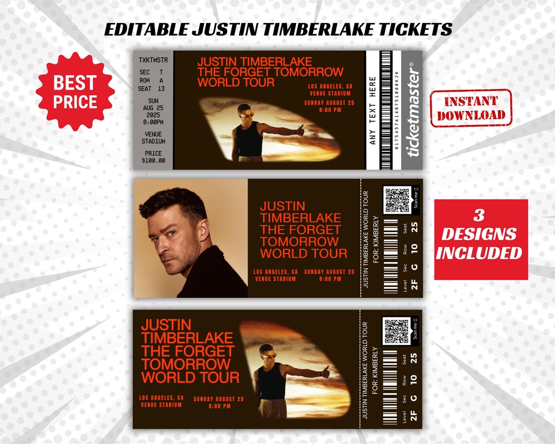 Editable Justin Timberlake Concert Ticket, the Forget Tomorrow World ...