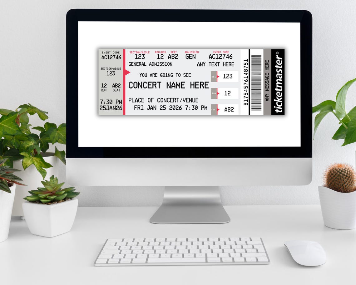 Custom Concert Ticket, Concert Ticket Template, Personalized Event ...