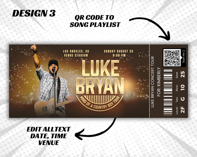 Editable Luke Bryan Concert Ticket, Mind of a Country Boy Tour Ticket ...