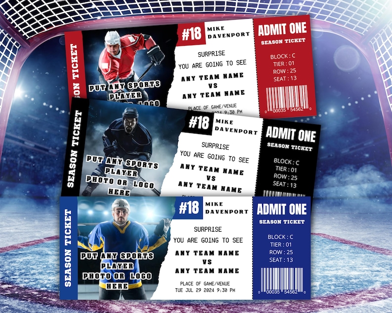 Editable Surprise Hockey Game Ticket, Printable Sport Surprise Ticket ...