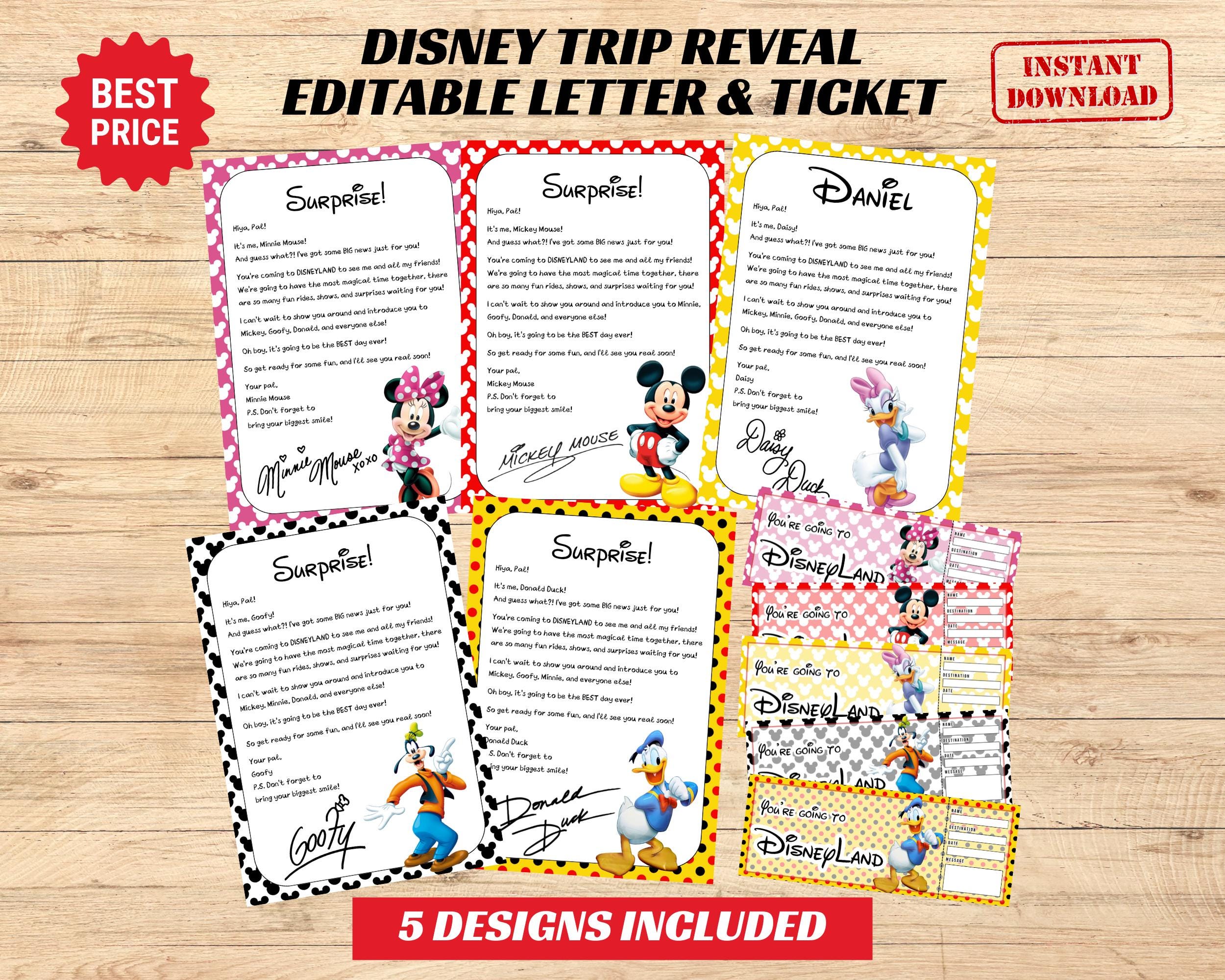 Editable Reveal Letter Vacation Trip Dworld and Dland Mickey Surprise ...