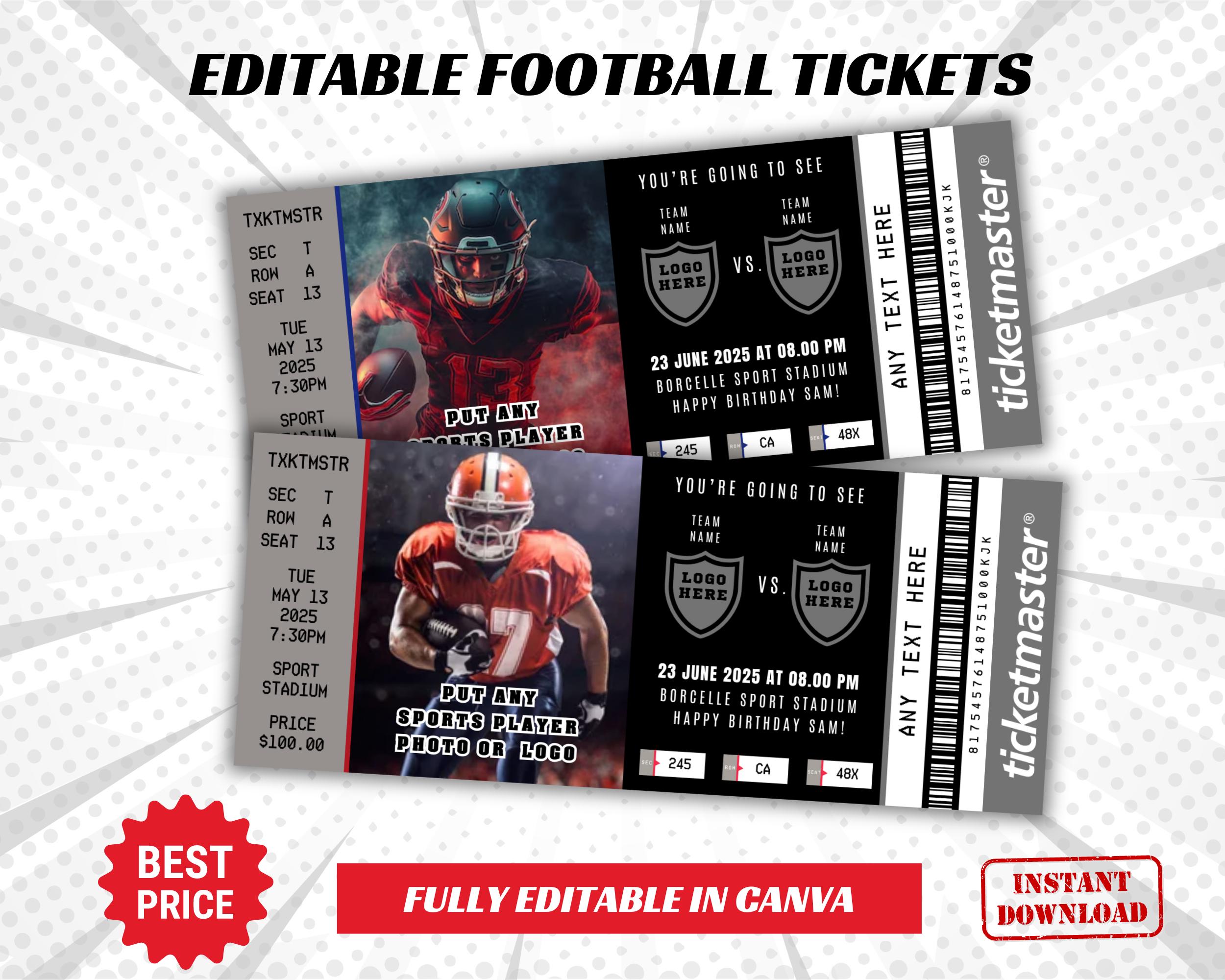 Editable Surprise Football Game Ticket, Printable Sport Surprise Ticket ...