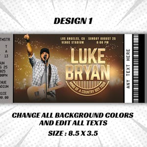 Editable Luke Bryan Concert Ticket, Mind of a Country Boy Tour Ticket ...