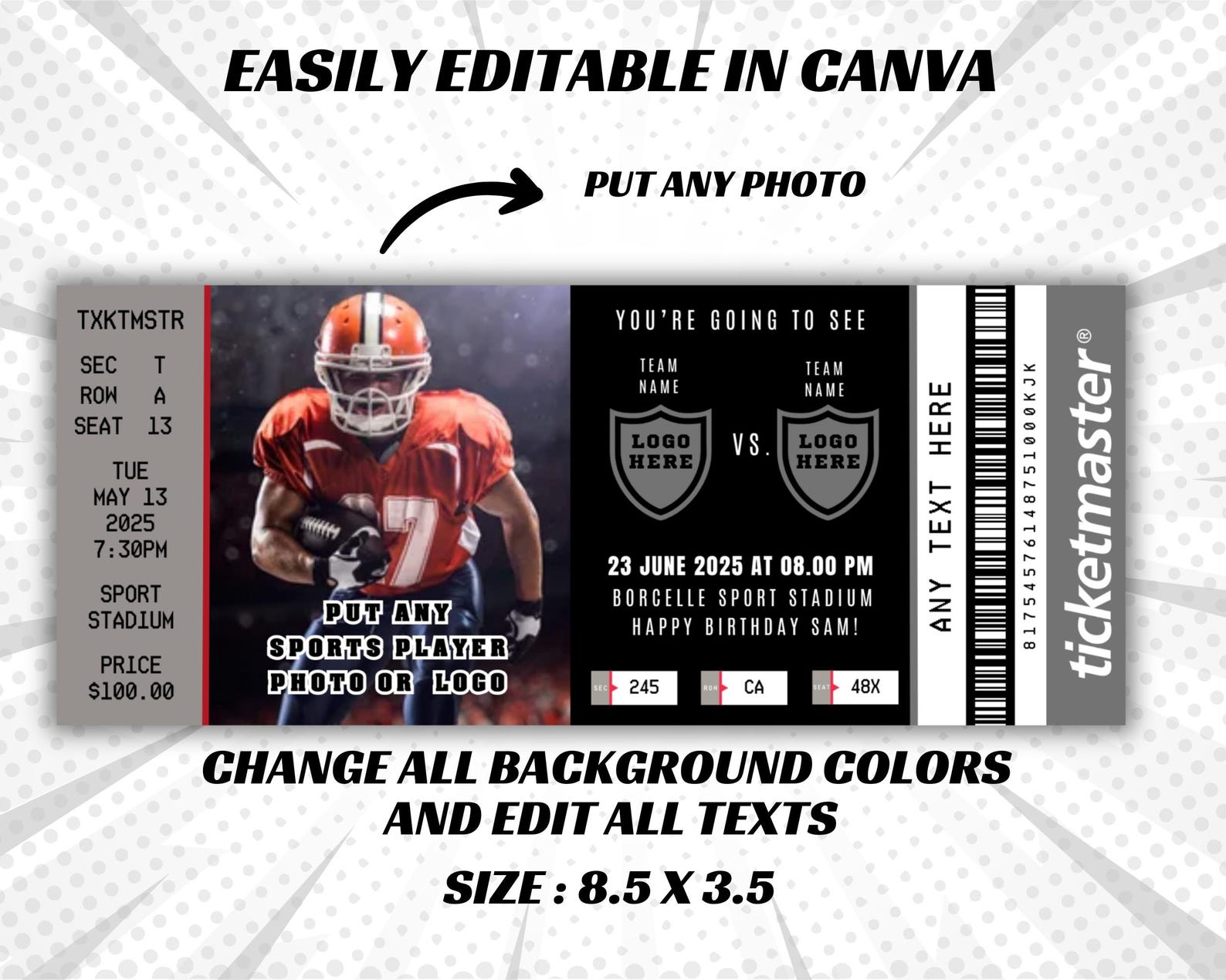 Editable Surprise Football Game Ticket, Printable Sport Surprise Ticket ...