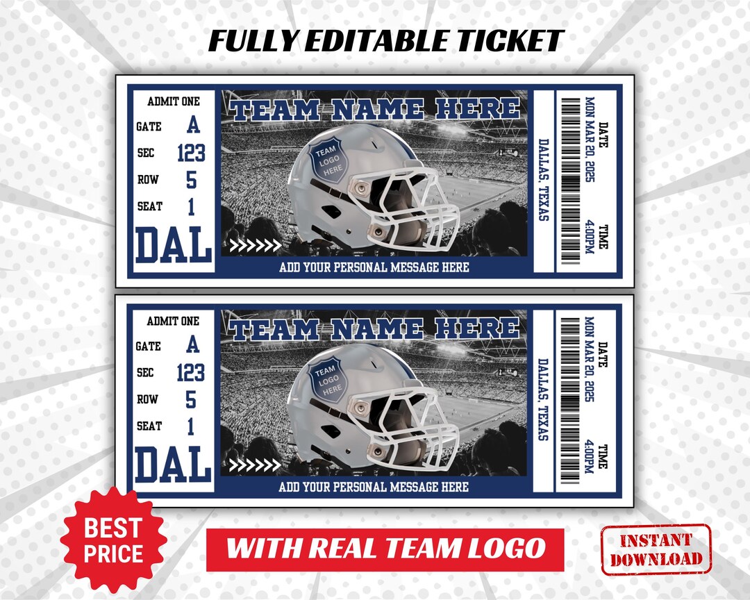 Editable DALLAS Colors Basketball Game Gift Reveal Ticket. Editable ...