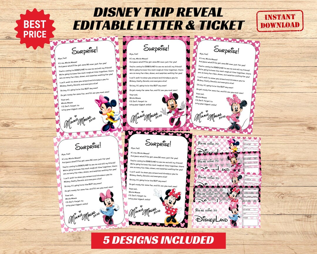 Editable Reveal Letter Vacation Trip Dworld and Dland Mickey Surprise ...