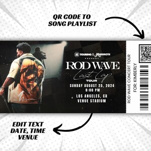 Personalized Rod Wave Last Lap Tour Concert Ticket, Concert Ticket ...