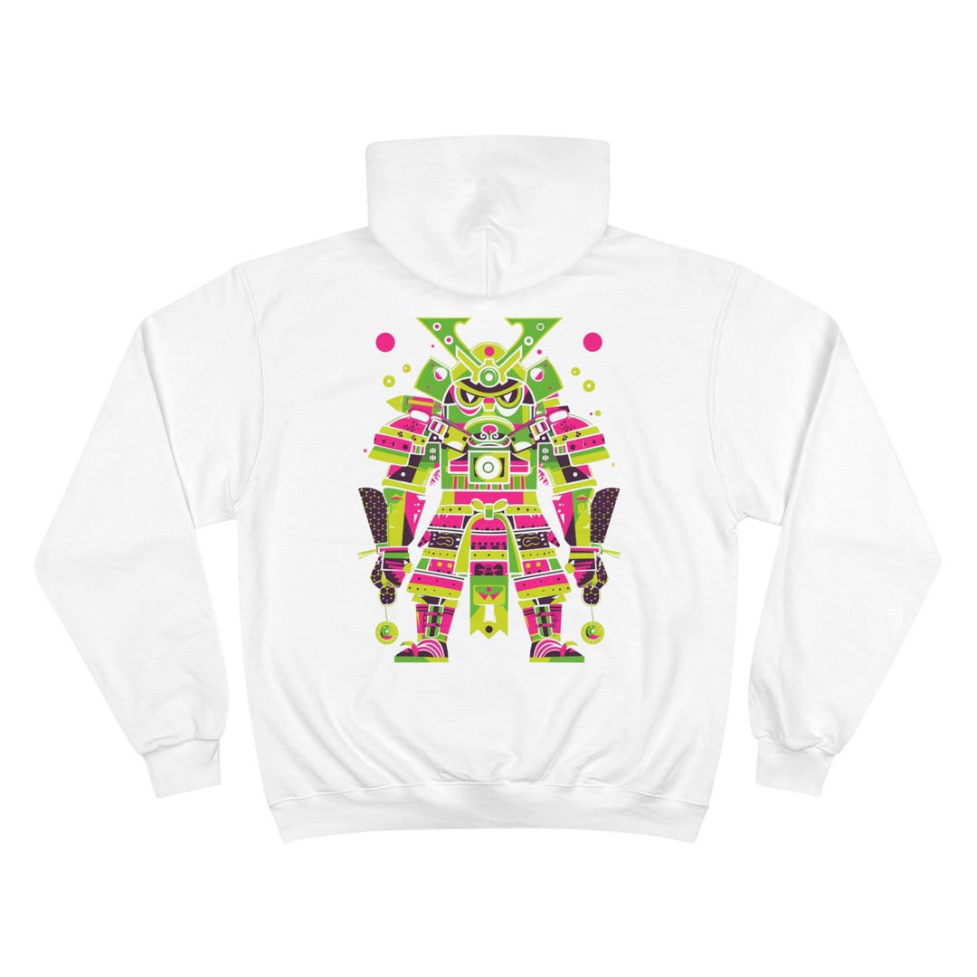 Neon Mecha Samurai Champion Eco Hoodie Cyberpunk Japanese Warrior Art ...