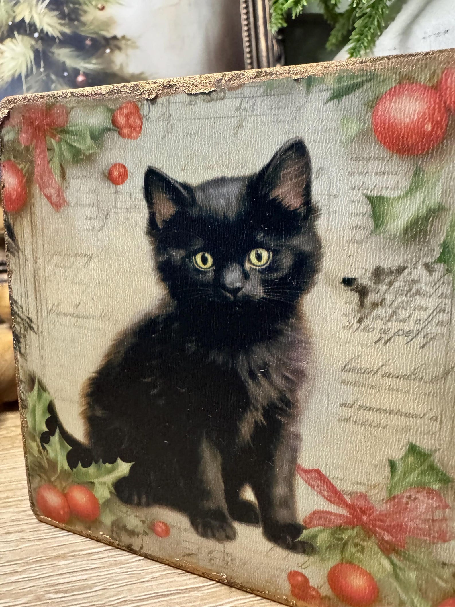 Christmas Kitten Sign Farmhouse Rustic Shelf Sitter Snowman Vintage ...