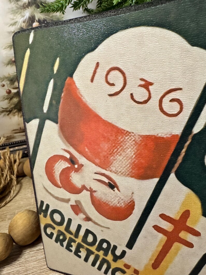 Vintage Inspired Santa 1936 Holiday Greetings Sign Farmhouse Rustic ...