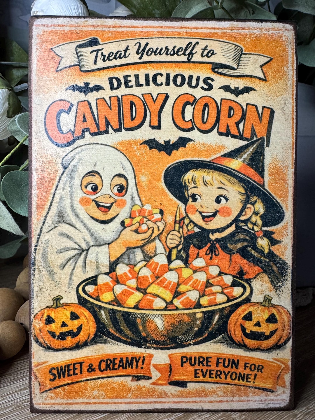 Vintage Inspired Halloween Candy Corn Sign Farmhouse Halloween Pumpkin ...