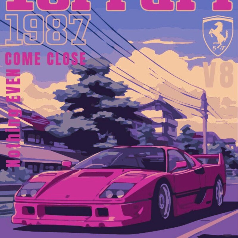 Neon Ferrari Poster - Etsy