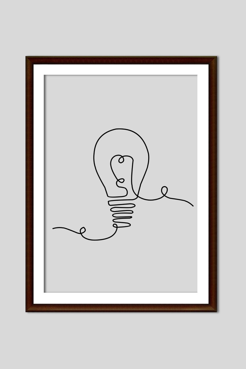 One Line Lightbulb Drawing Contemporary Art - Etsy