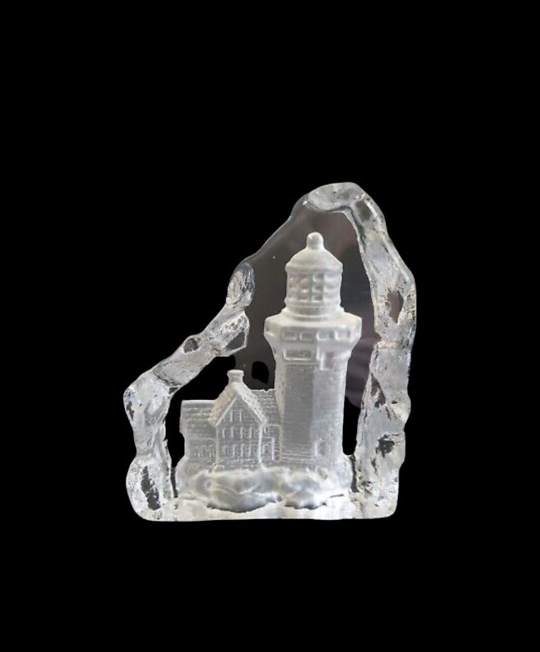 Vintage Glass Lighthouse Paperweight - Reverse Etched Clear Glass ...