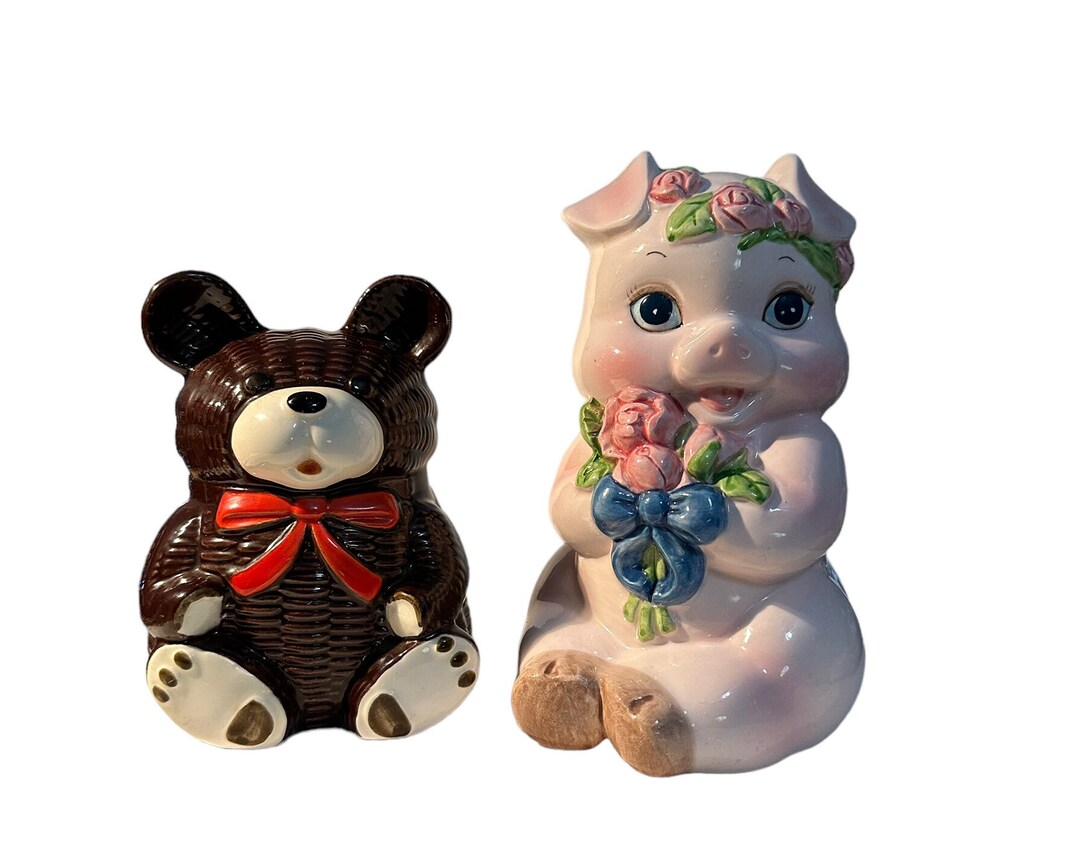 Vintage Ceramic Piggy Bank - Teddy Bear Bank - Gift for Child - Piggy ...
