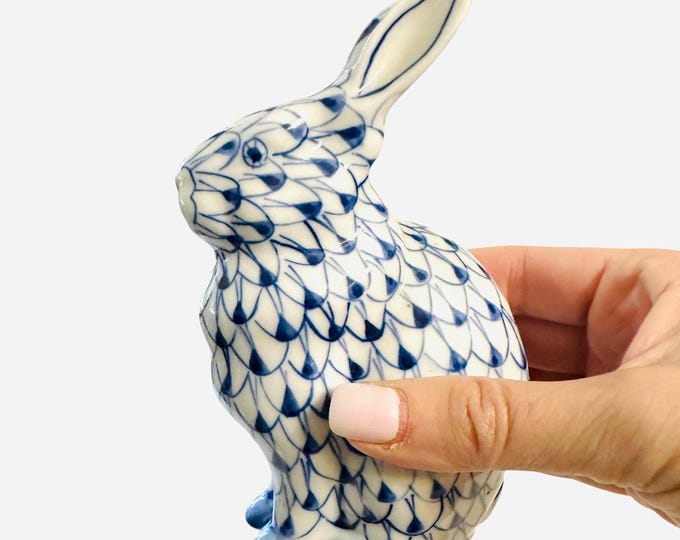 Vintage Blue Fishnet Pattern Ceramic Bunny Rabbit - Andrea by Sadek ...