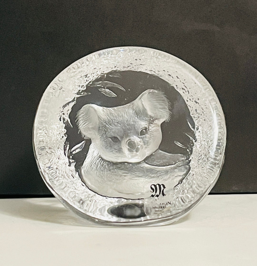 Mats Jonasson Glass Koala Paperweight: Vintage Swedish Etched Sculpture ...