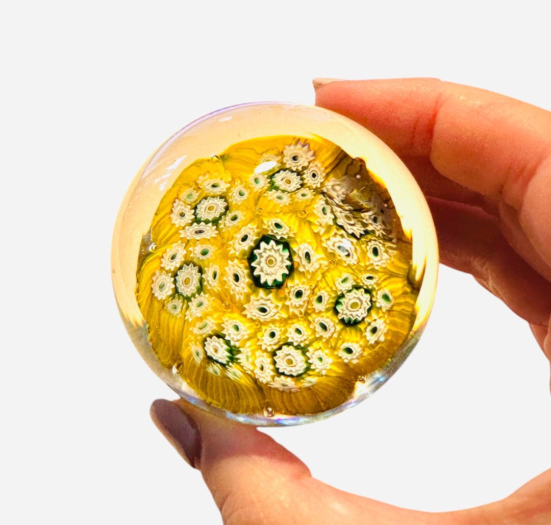Gorgeous Millefiori Sphere Paperweight - Vintage - Blue Yellow Red ...