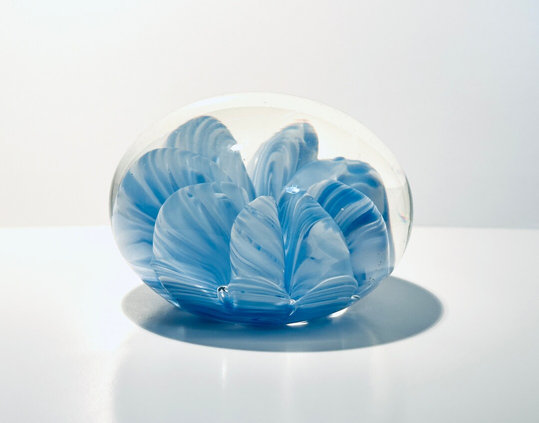 Fabulous Vintage Joe Rice Art Glass Paperweight - Blue White ...