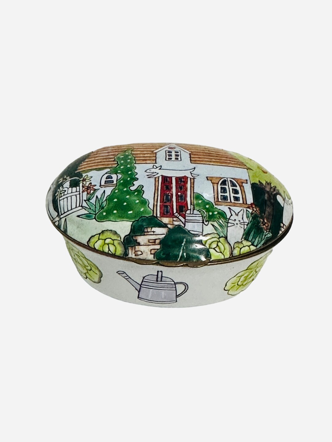 Sweet Enamel Trinket Box- House and Garden - Vintage Trinket Box ...